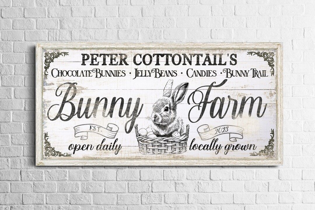 Personalized Bunny Farm Sign, Easter Egg Sign, Vintage Easter Bunny ...