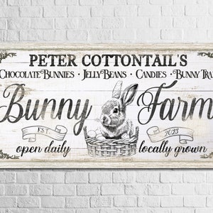 Personalized Bunny Farm Sign, Easter Egg Sign, Vintage Easter Bunny ...