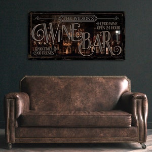 Personalized Wine Bar Canvas Sign, Taste Room Sign, Rustic Bar Wall Art ...