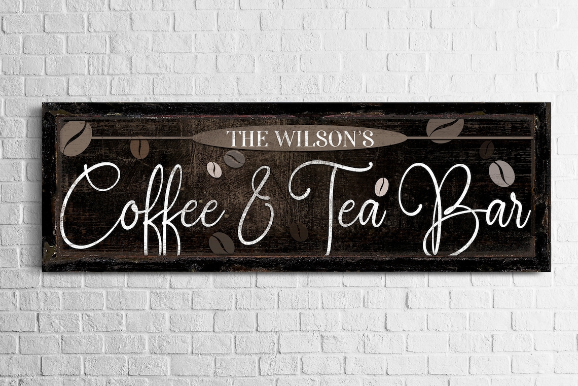 Personalized Coffee & Tea Bar Sign, Family Name Kitchen Dining Room ...