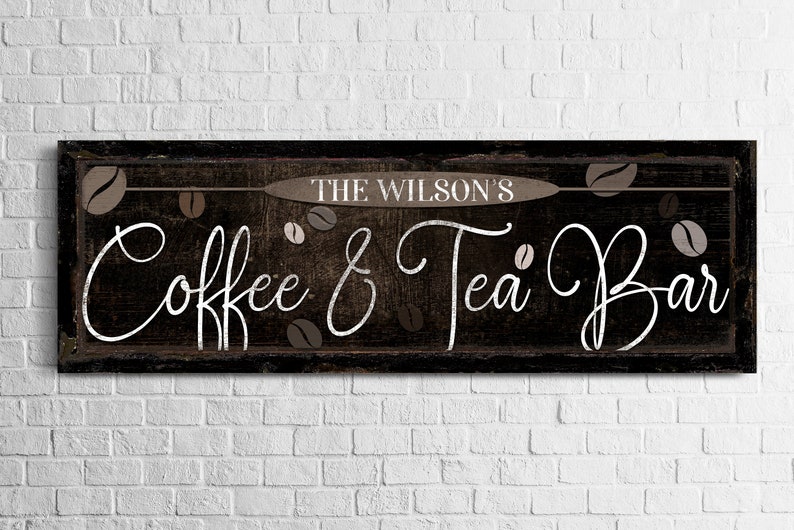 Personalized Coffee & Tea Bar Sign, Family Name Kitchen Dining Room ...
