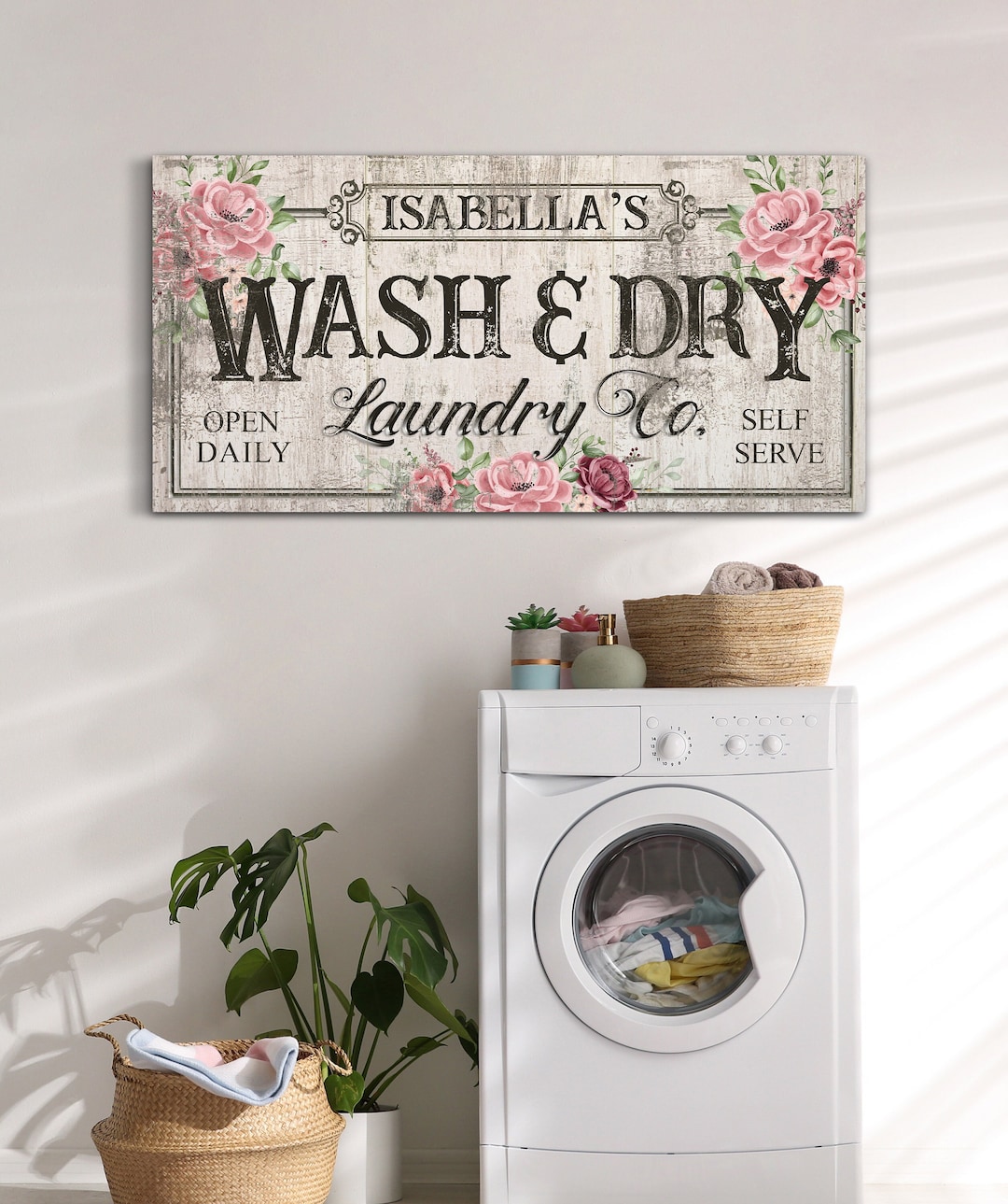 Personalized Wash & Dry Laundry Co. Sign, Vintage Laundry Room Wall ...