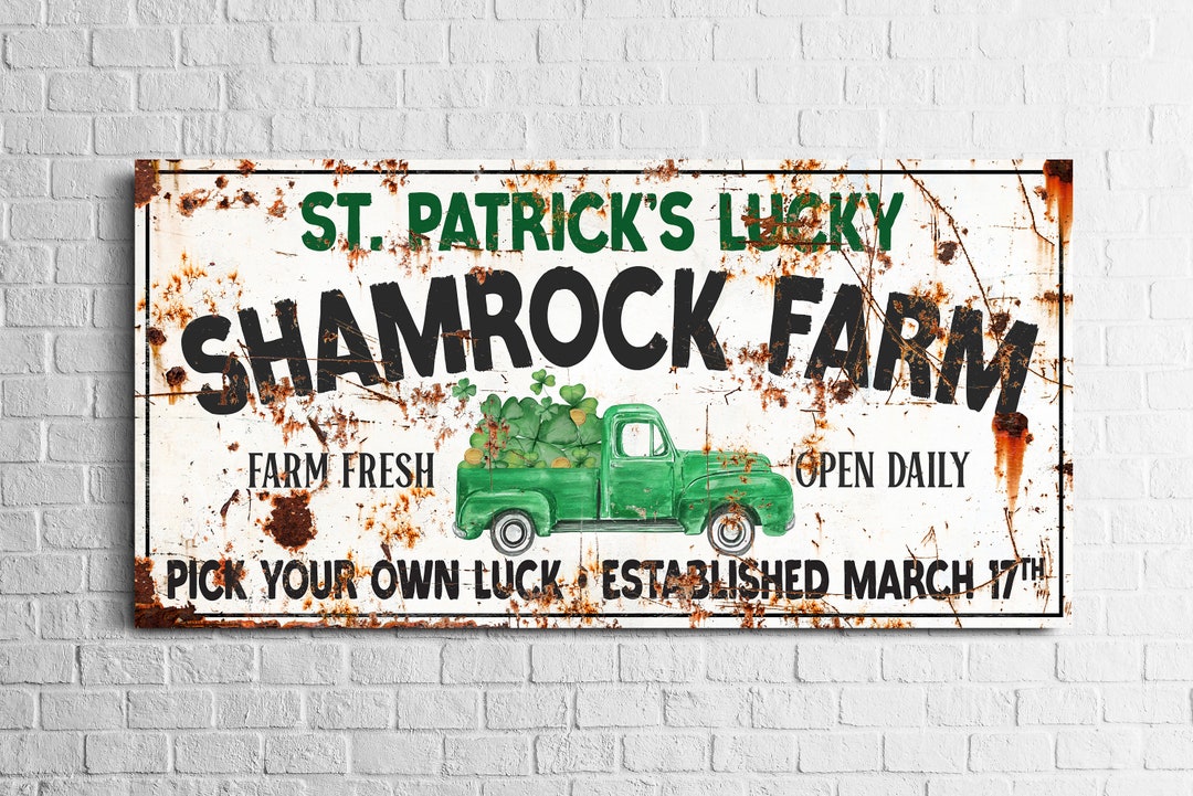 Shamrock Farm Sign, Rustic St Patrick's Day Decor, Green Truck Decor ...