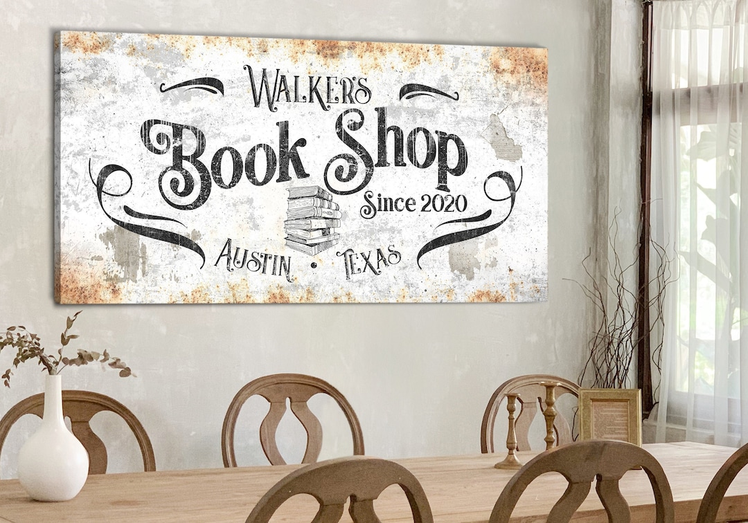 Custom Book Shop Sign Personalized Huge Canvas Library Sign Last Name ...