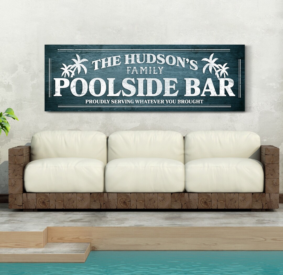 Personalized Poolside Bar Sign, Backyard Pool & Bar Sign, Vintage ...