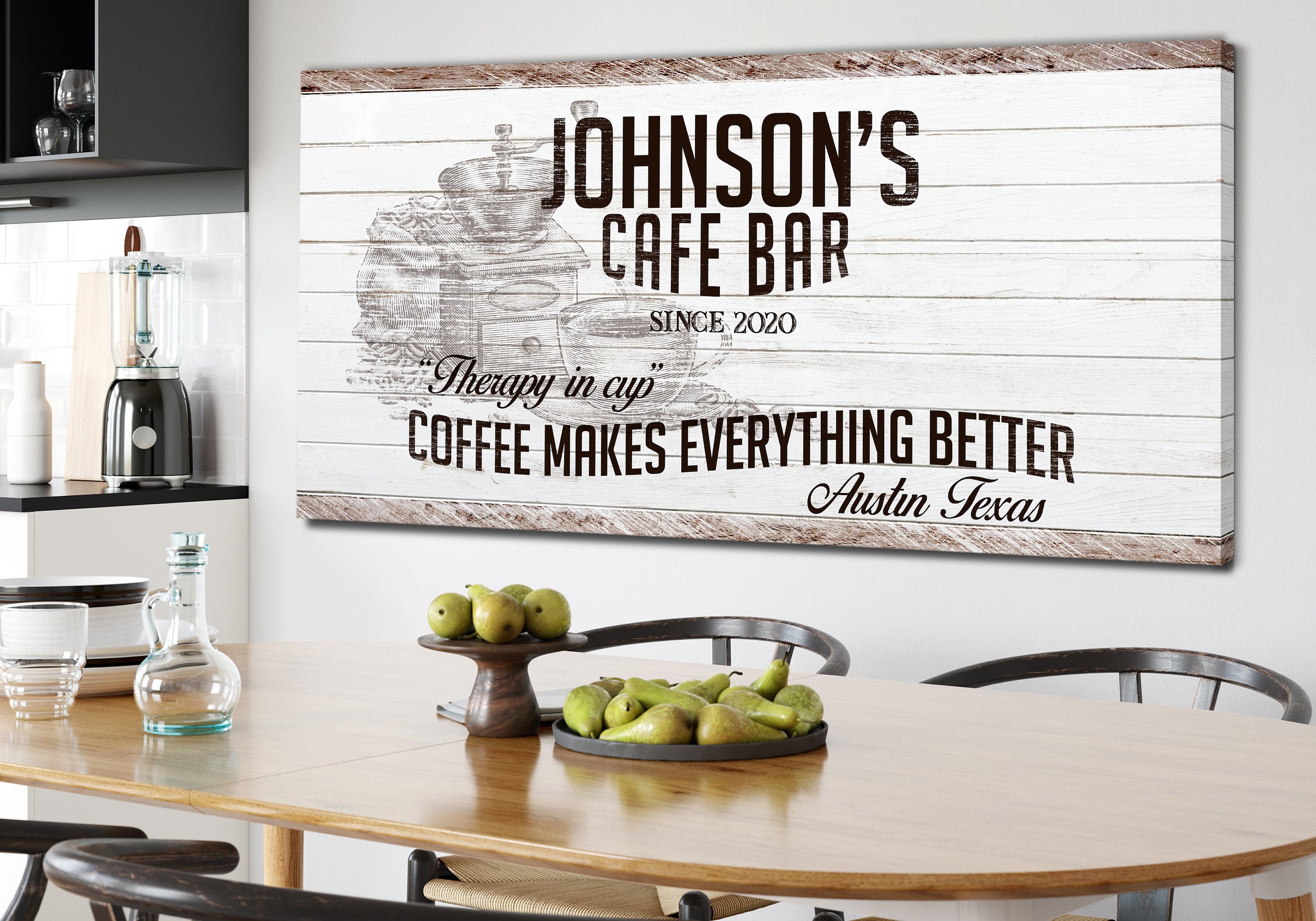 Personalized Coffee Bar Sign Freshly Brewed Coffee Beans | Etsy