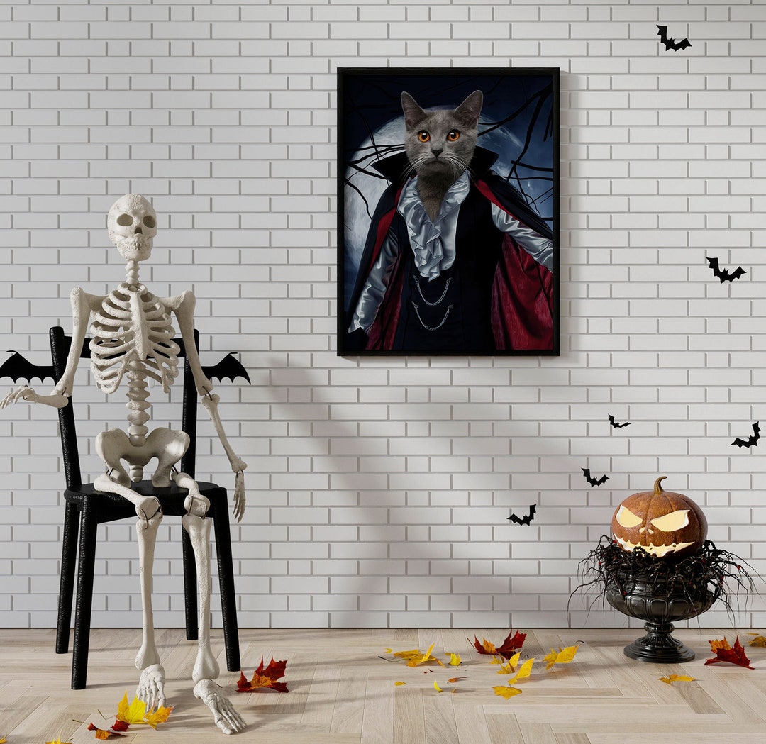 Custom Vampire Pet Portrait, Halloween Pet Portrait, Scarry Cat ...