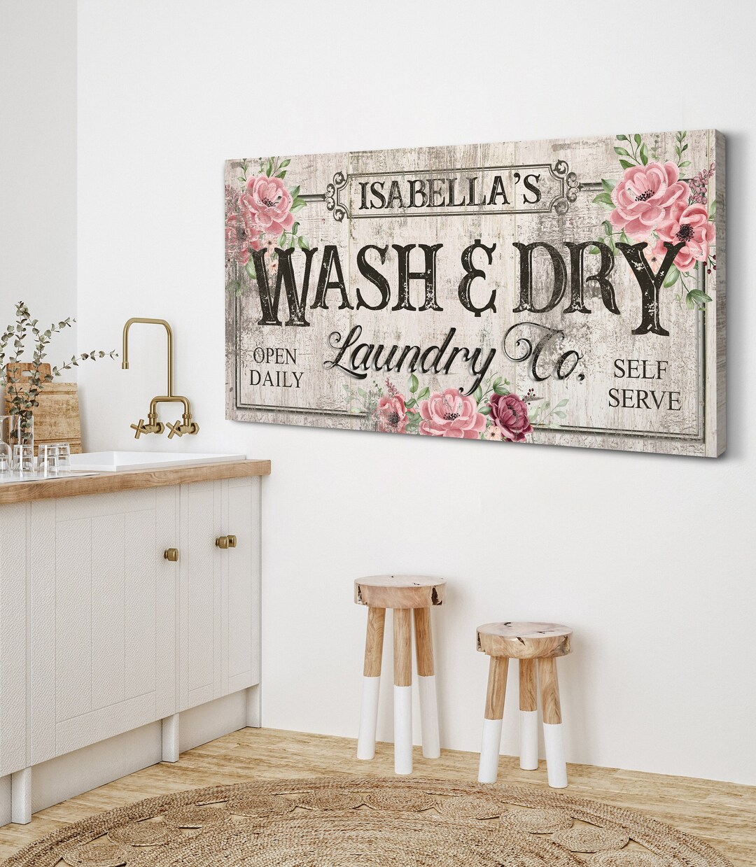 Personalized Wash & Dry Laundry Co. Sign, Vintage Laundry Room Wall ...