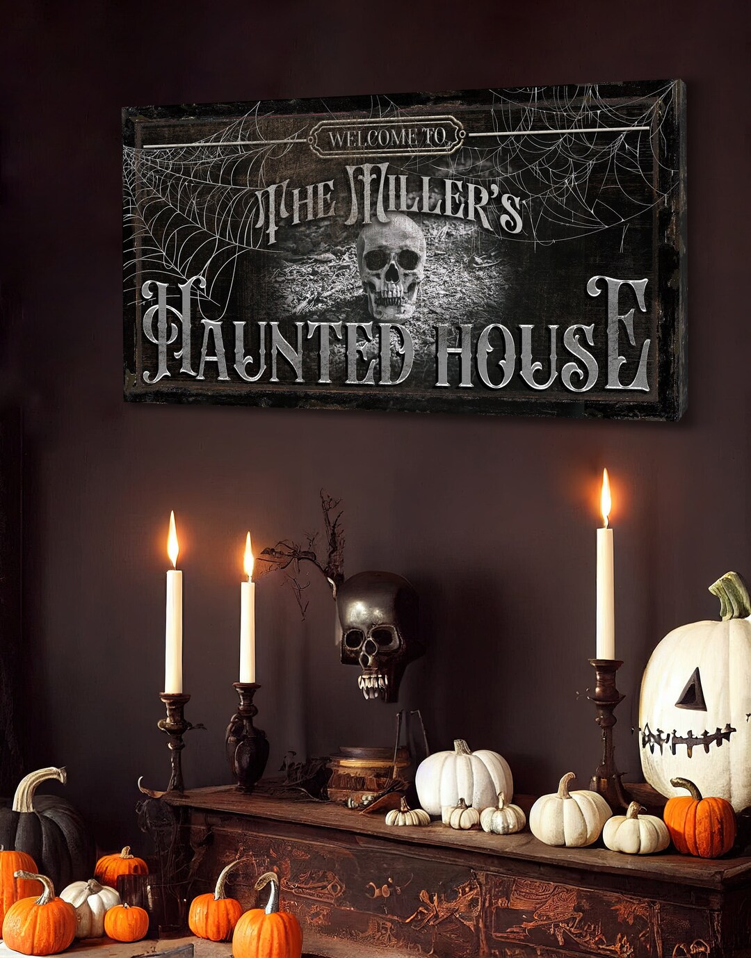 Personalized Haunted House Canvas Sign Halloween Sign Family - Etsy