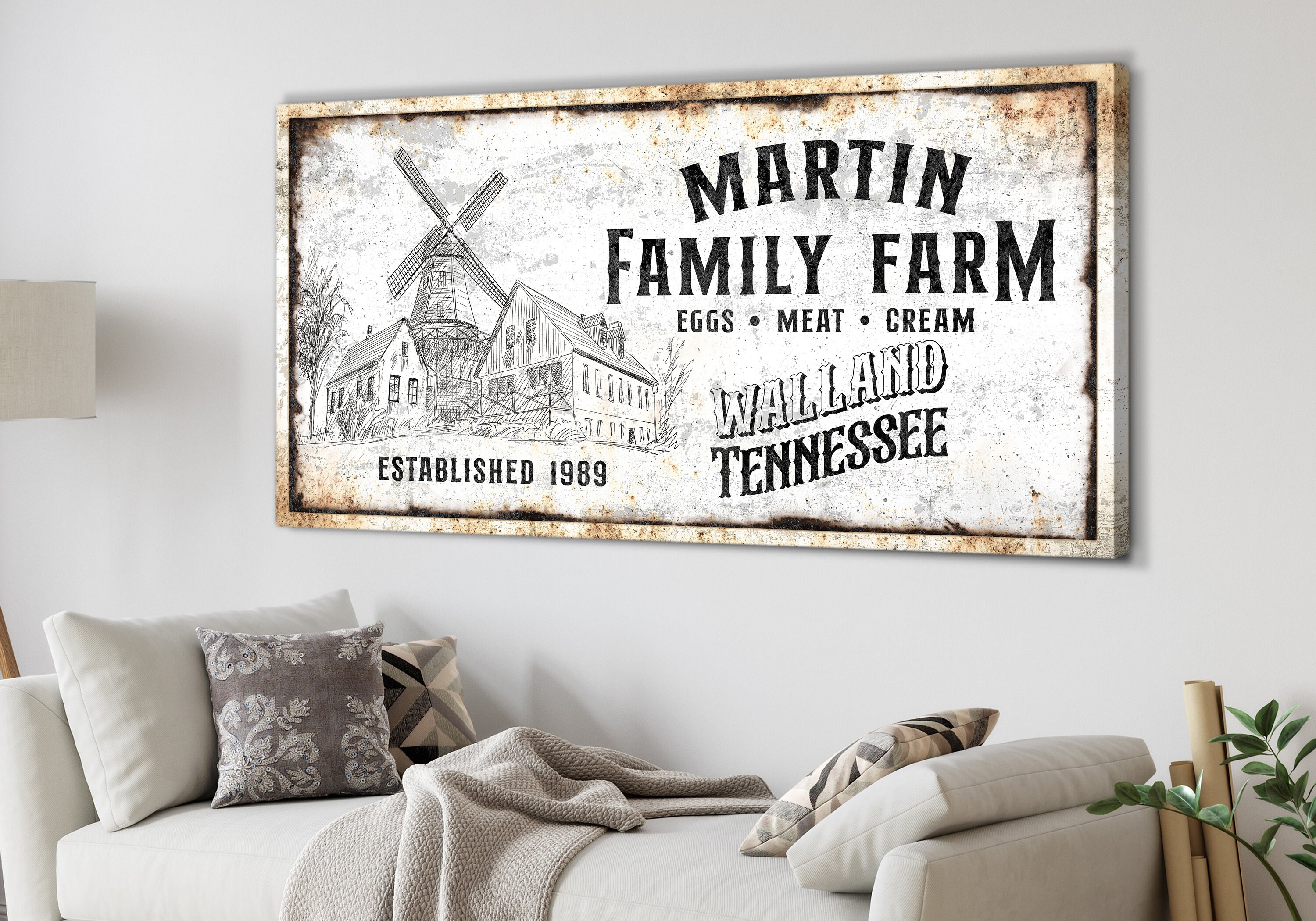 Custom Farm House Family Name Sign Personalized Huge Canvas | Etsy