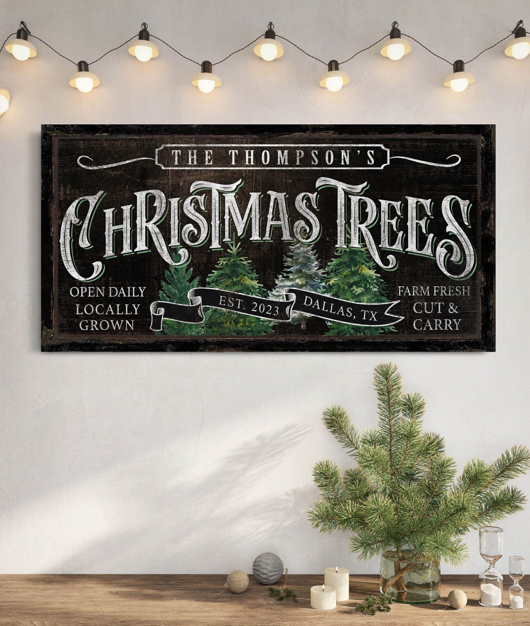 Personalized Farm Fresh Christmas Trees Sign, Custom Christmas Decor ...