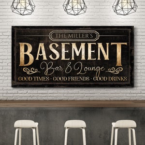 Personalized Basement Bar & Lounge Sign, Retro Home Bar Decor, Vintage ...