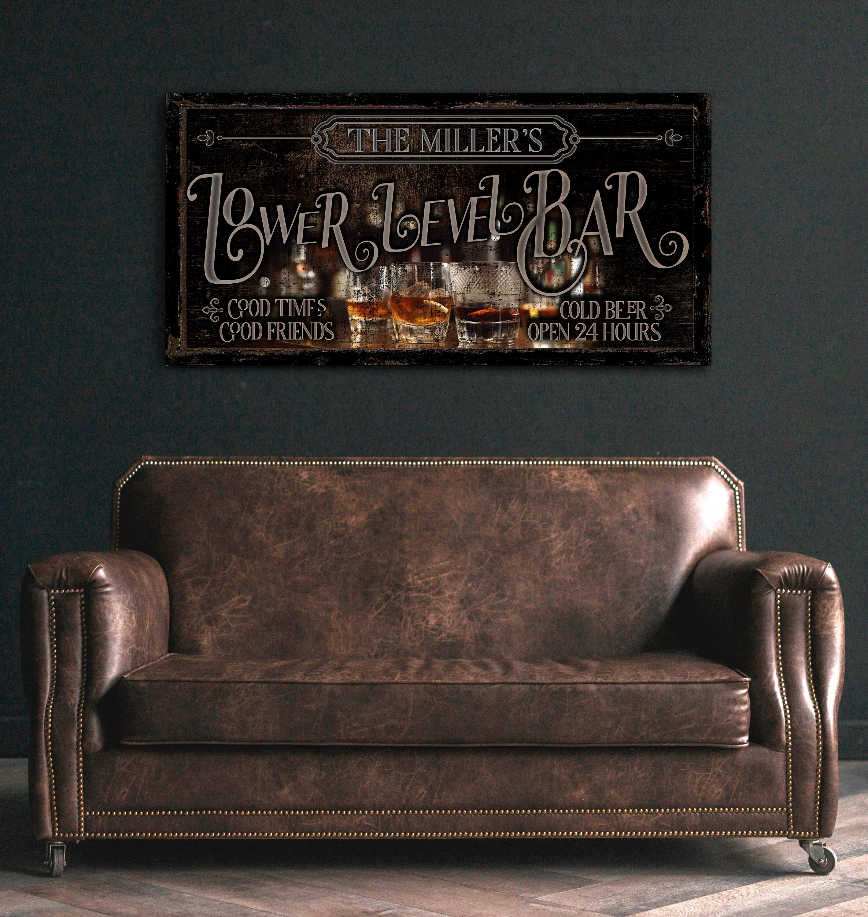 Personalized Lower Level Bar Sign, Basement Bar Sign, Vintage Man Cave ...