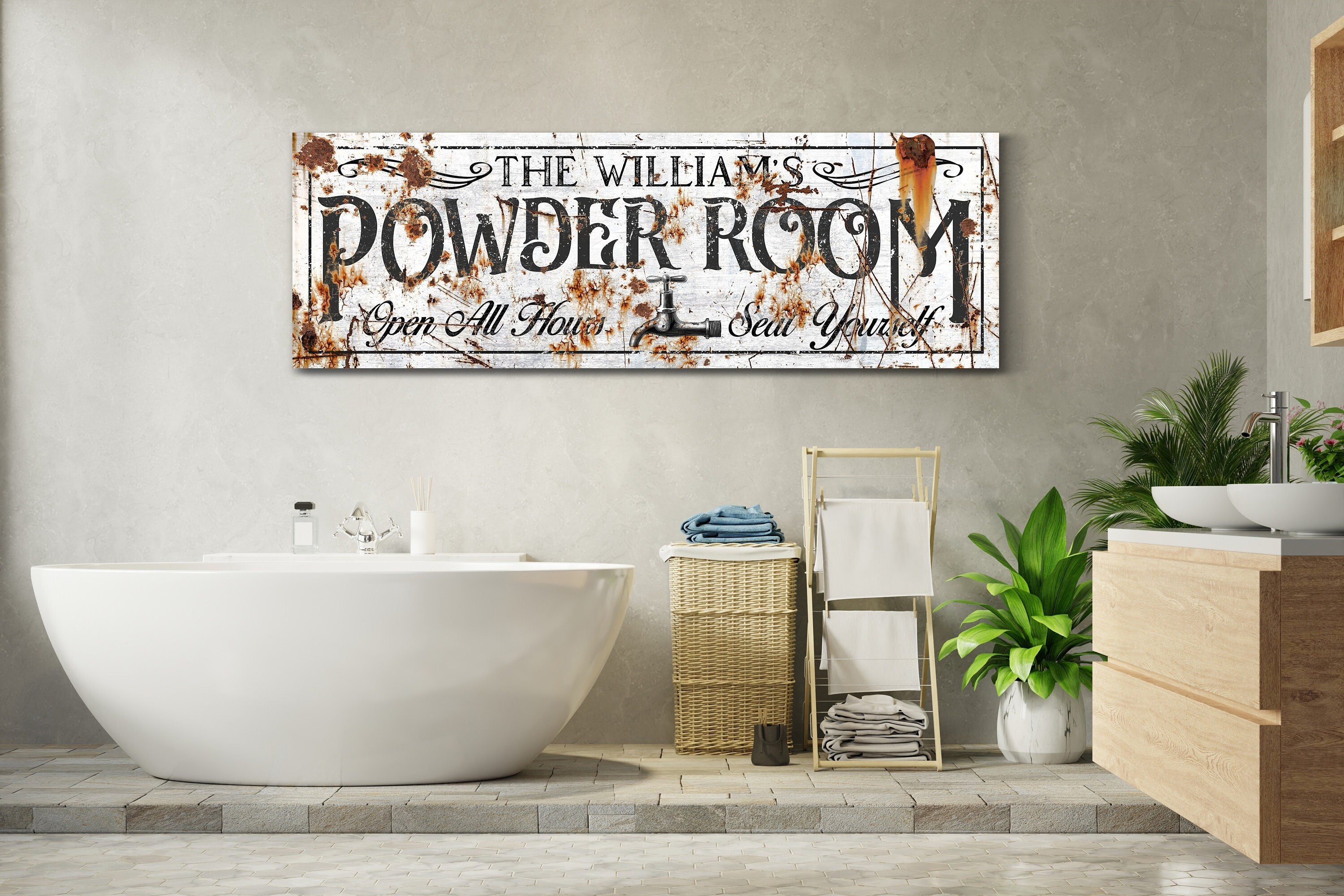 Personalized Powder Room Sign Bathroom Signs Over Bath Tub - Etsy