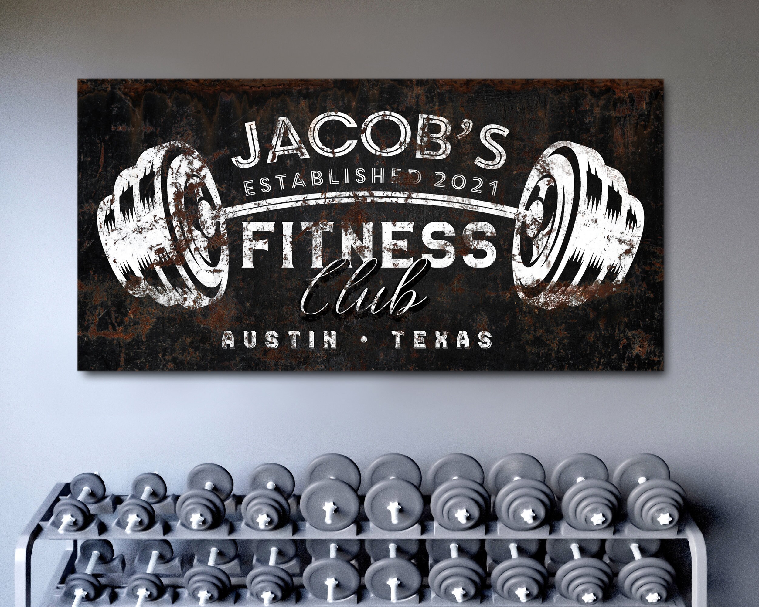 Custom Fitness Club Sign Fitness GYM Wall Art Established - Etsy