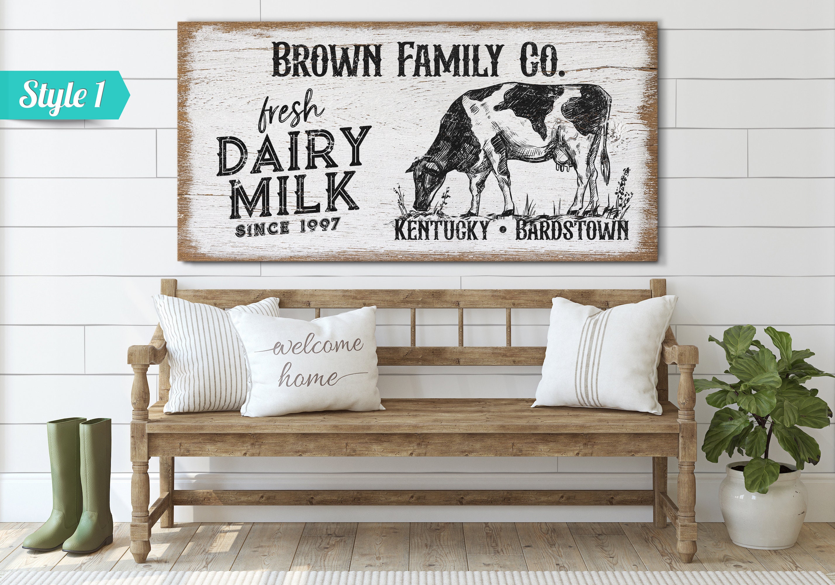 Family Name Sign | Fresh Dairy Milk Sign | Personalized Huge Canvas ...