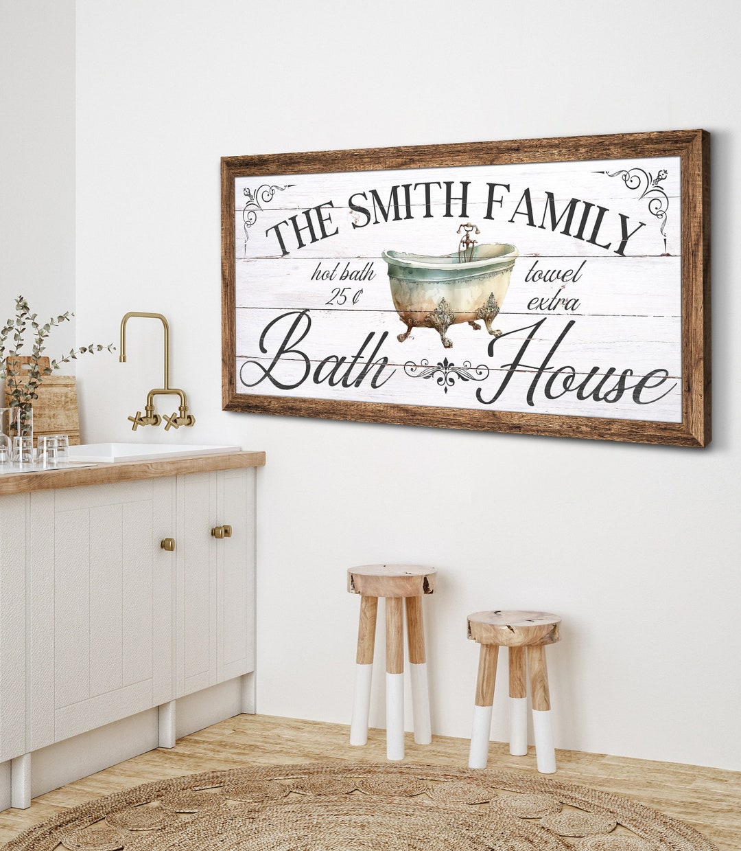 Custom Family Bath House Sign, Personalized Bathroom Wall Decor, Rustic ...