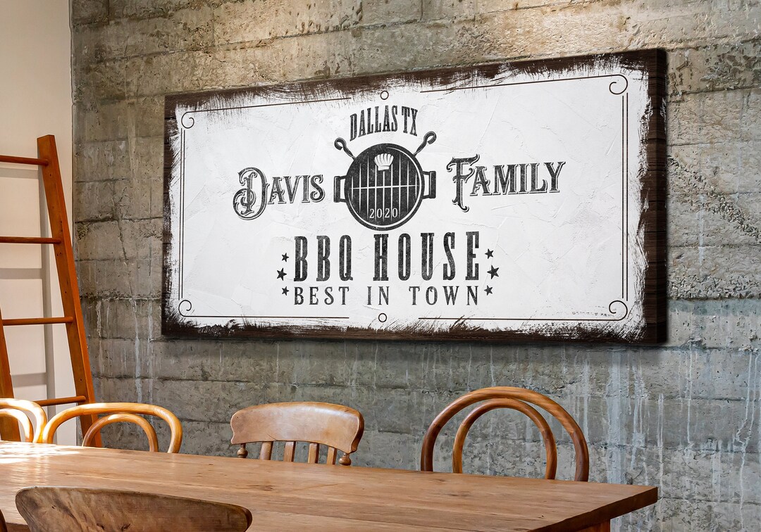 Custom BBQ House Sign Canvas Print | Personalized Last Name Established ...