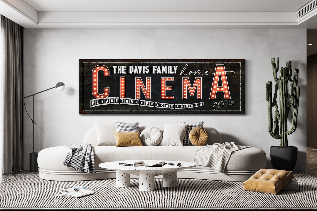 Custom Home Cinema Sign, Family Theater Room Sign, Vintage Movie Room ...