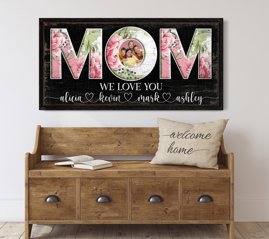 Personalized Mom Sign, Custom Family Photo Decor, Custom Kids Names ...