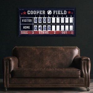 Personalized Baseball Scoreboard Sign, Vintage Game Room Wall Decor ...