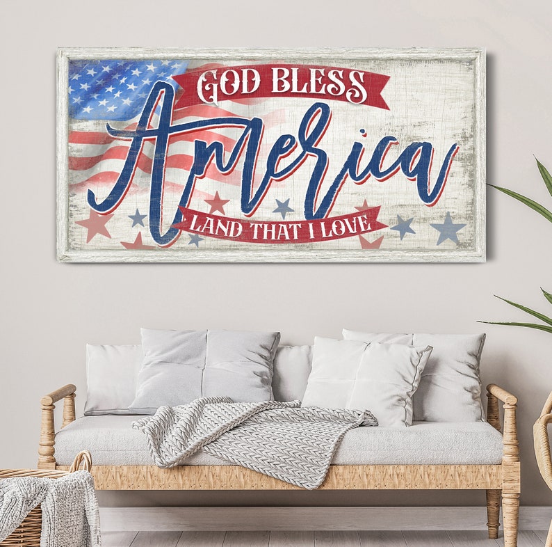 God Bless America Sign, USA Flag Wall Decor, 4th of July Wall Art ...