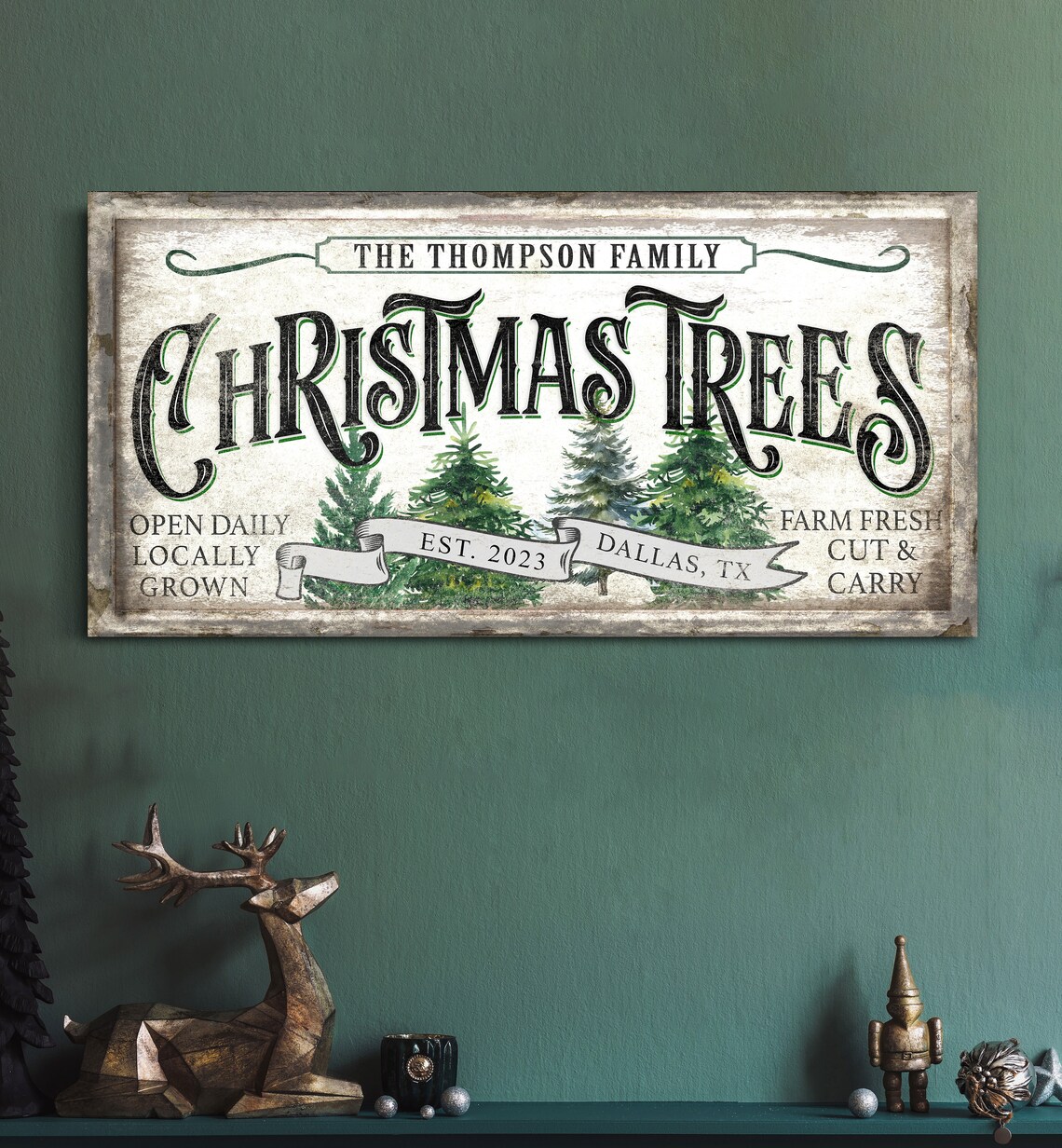 Personalized Christmas Tree Farm Sign, Xmas Canvas Art, Vintage Holiday ...