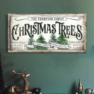 Personalized Christmas Tree Farm Sign, Xmas Canvas Art, Vintage Holiday ...