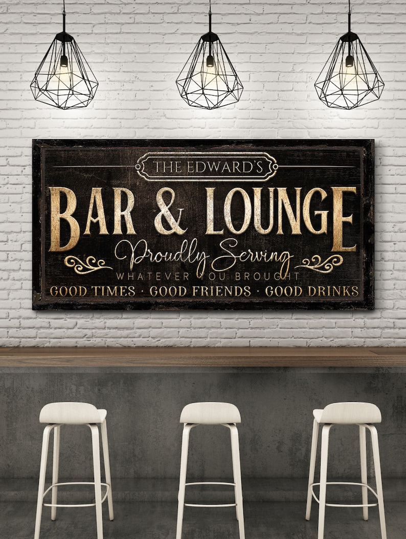 Personalized Bar & Lounge Sign, Vintage Home Bar Pub Sign, Family Last ...