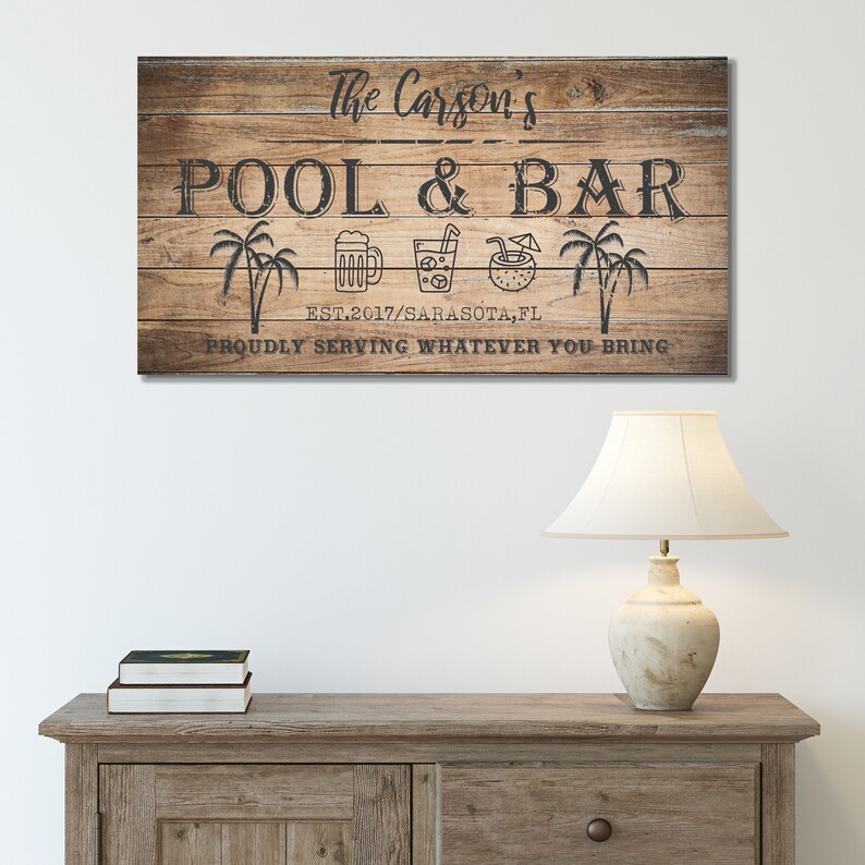 Customized POOL & BAR Sign | Personalized Pool Bar Sign | Last Name Bar ...
