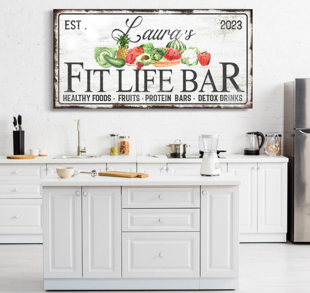 Personalized Fit Life Bar Sign, Kitchen Wall Decor, Healthy Food Sign ...