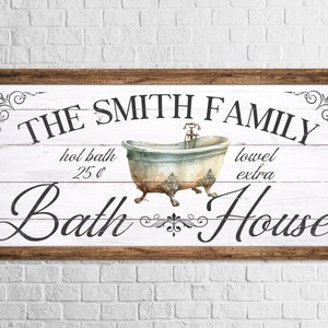 Custom Family Bath House Sign, Personalized Bathroom Wall Decor, Rustic ...