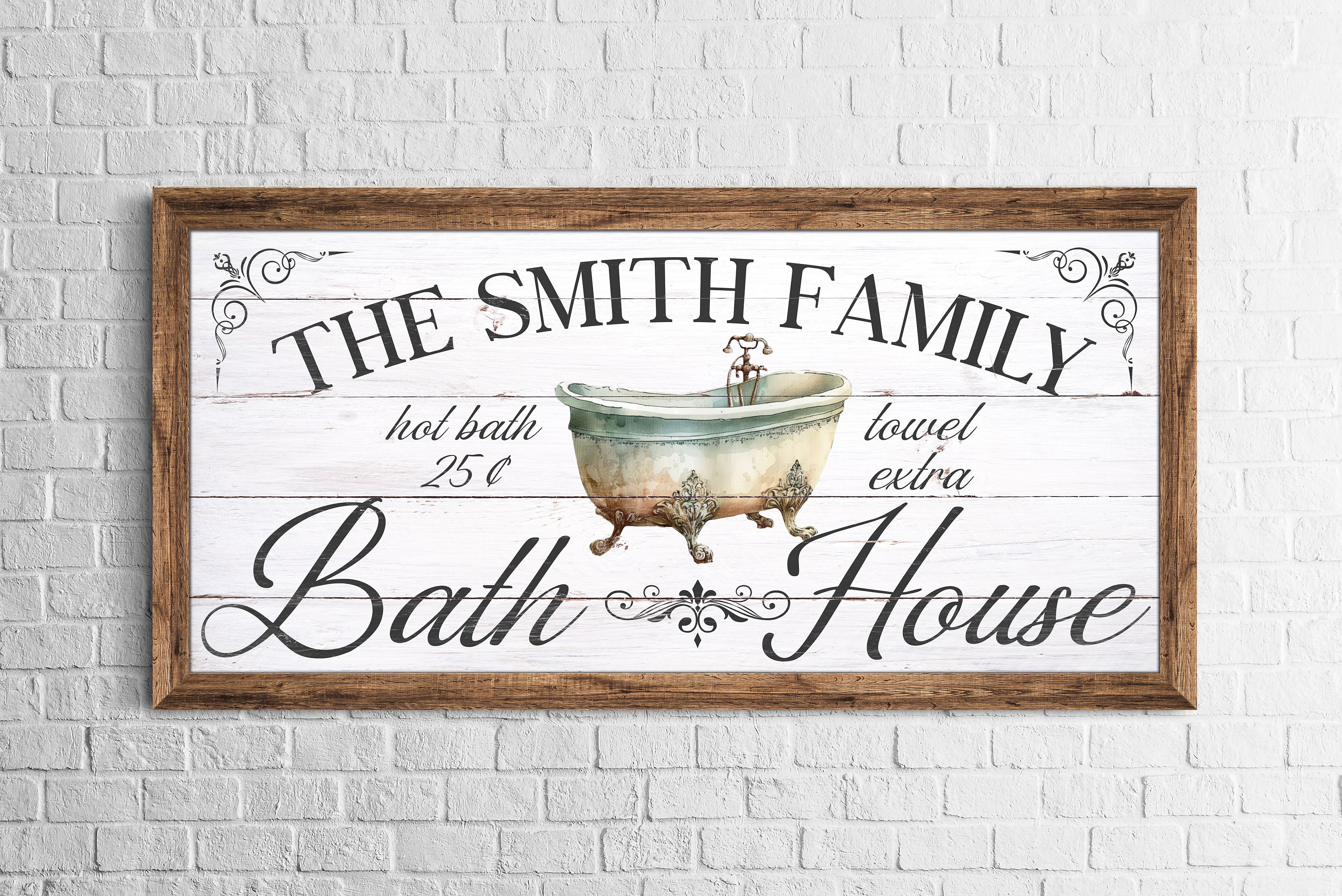 Custom Family Bath House Sign, Personalized Bathroom Wall Decor, Rustic ...