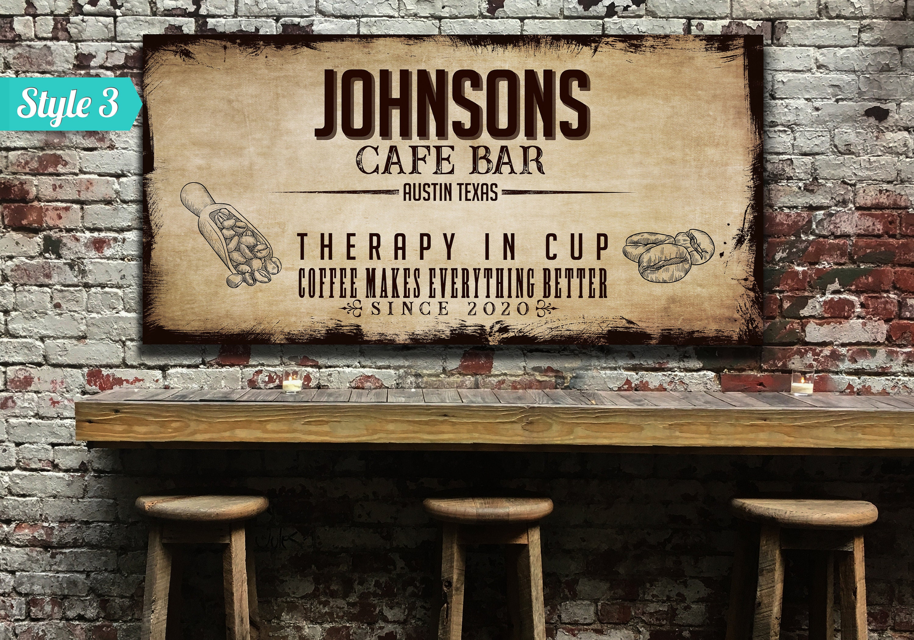 Personalized Coffee Bar Sign Freshly Brewed Coffee Beans | Etsy