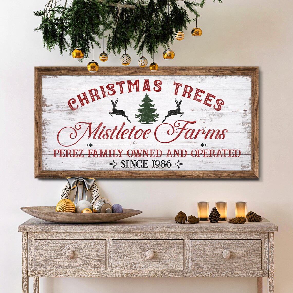 Personalized Christmas Trees Sign | Mistletoe Farm Sign | Retro ...