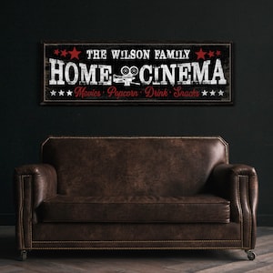 Personalized Home Theatre Sign, Rustic Family Cinema Sign, Vintage ...