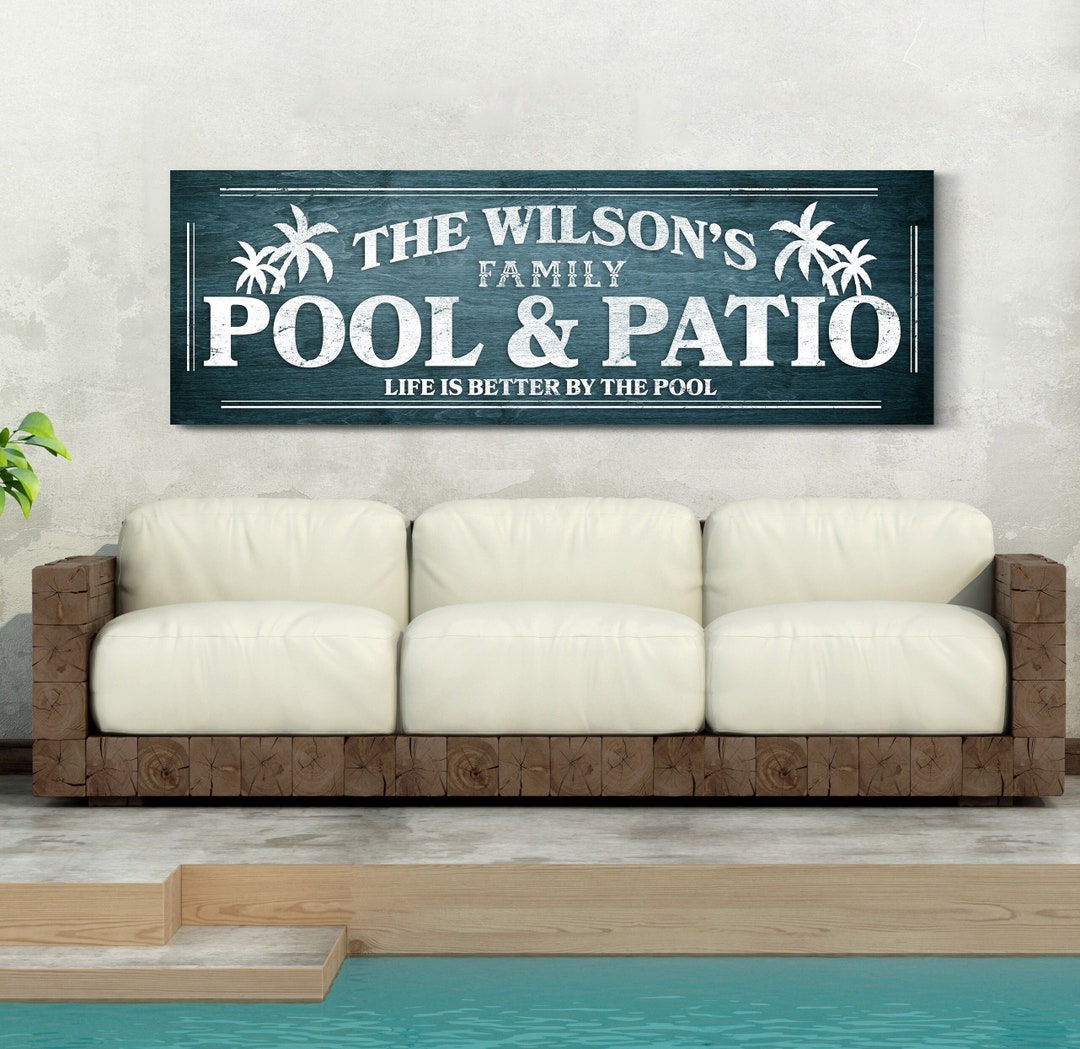 Personalized Pool & Patio Sign, Poolside Bar and Grill Decor, Outdoor ...