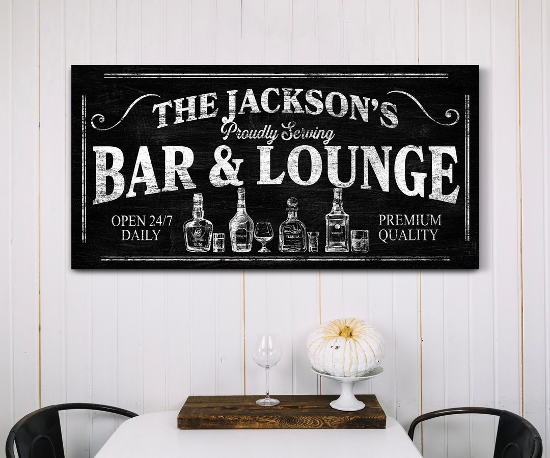 Personalized Bar & Lounge Sign, Home Bar Sign, Rustic Pub Decor, Family ...