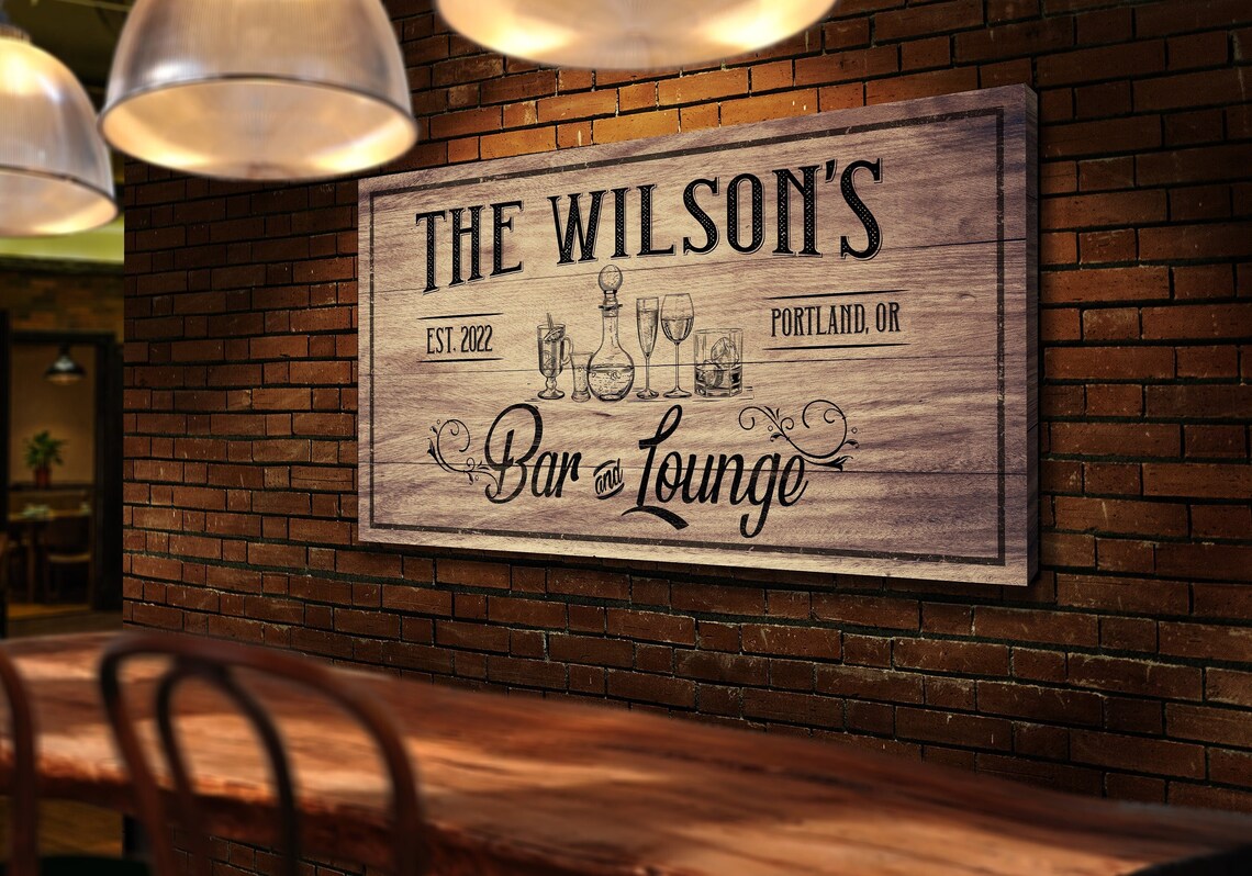 Personalized Bar & Lounge Sign, Bar Sign, Home Bar Decor, Rustic Pub ...