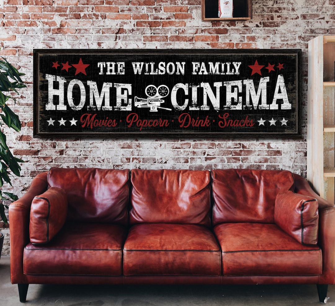 Personalized Home Theatre Sign, Rustic Family Cinema Sign, Vintage ...