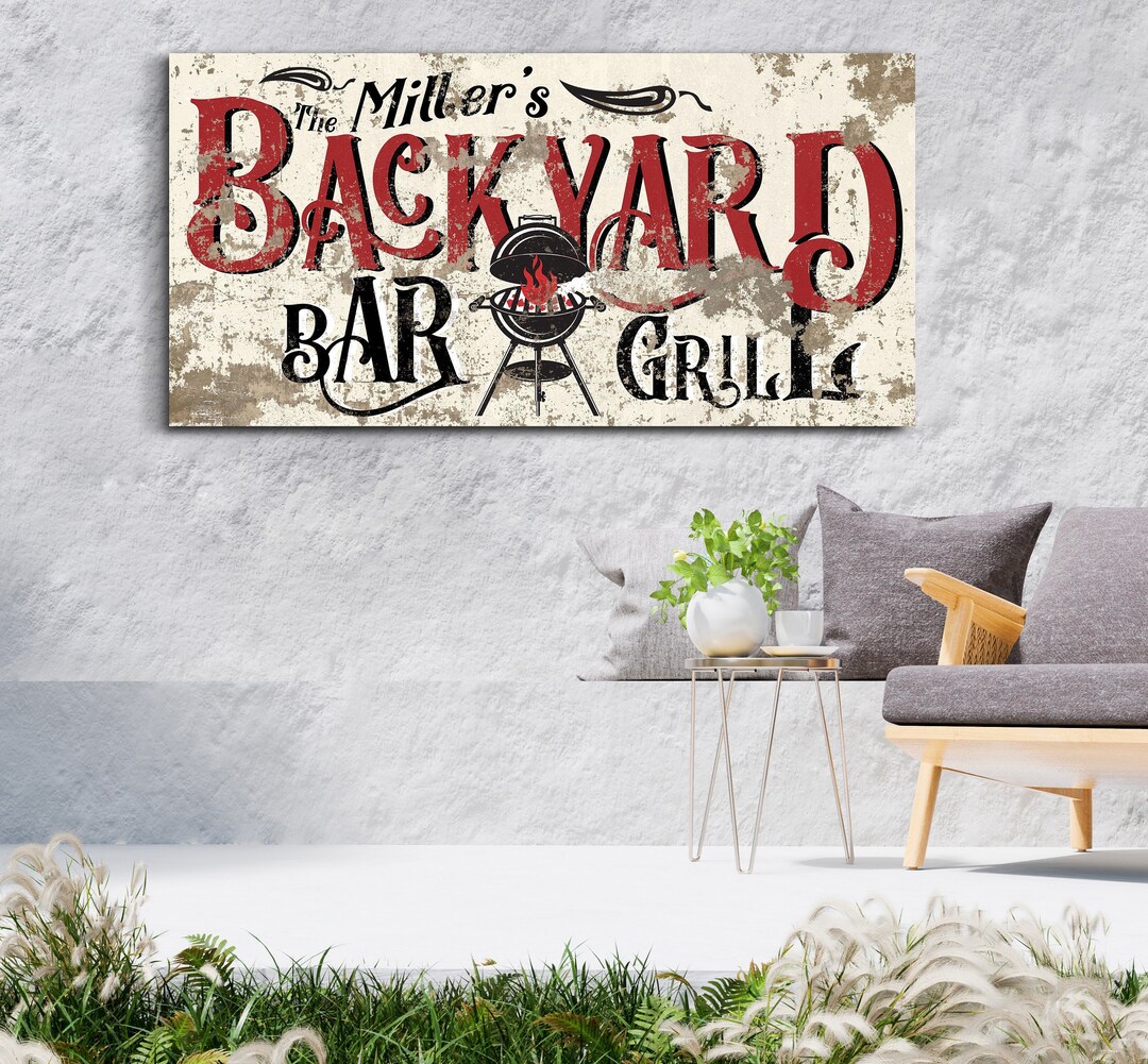 Custom Backyard Bar & Grill Sign, Outdoor Grill Sign, Backyard BBQ Sign ...