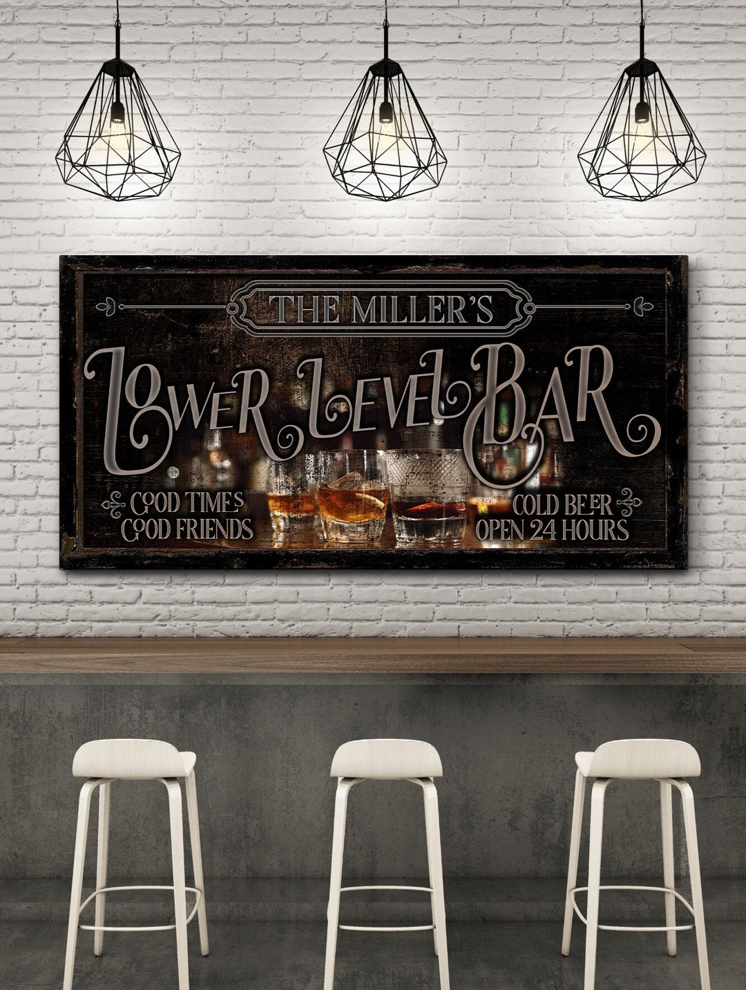 Personalized Lower Level Bar Sign, Basement Bar Sign, Vintage Man Cave ...
