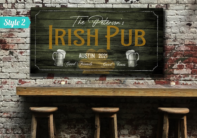 Personalized Irish Pub Sign | Custom Bar Large Canvas Wall Art ...