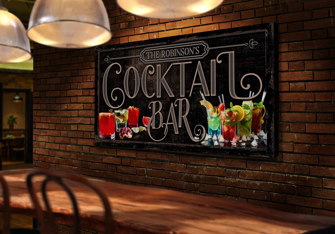 Personalized Cocktail Bar Sign, Home Bar Wall Decor, Custom Bar ...