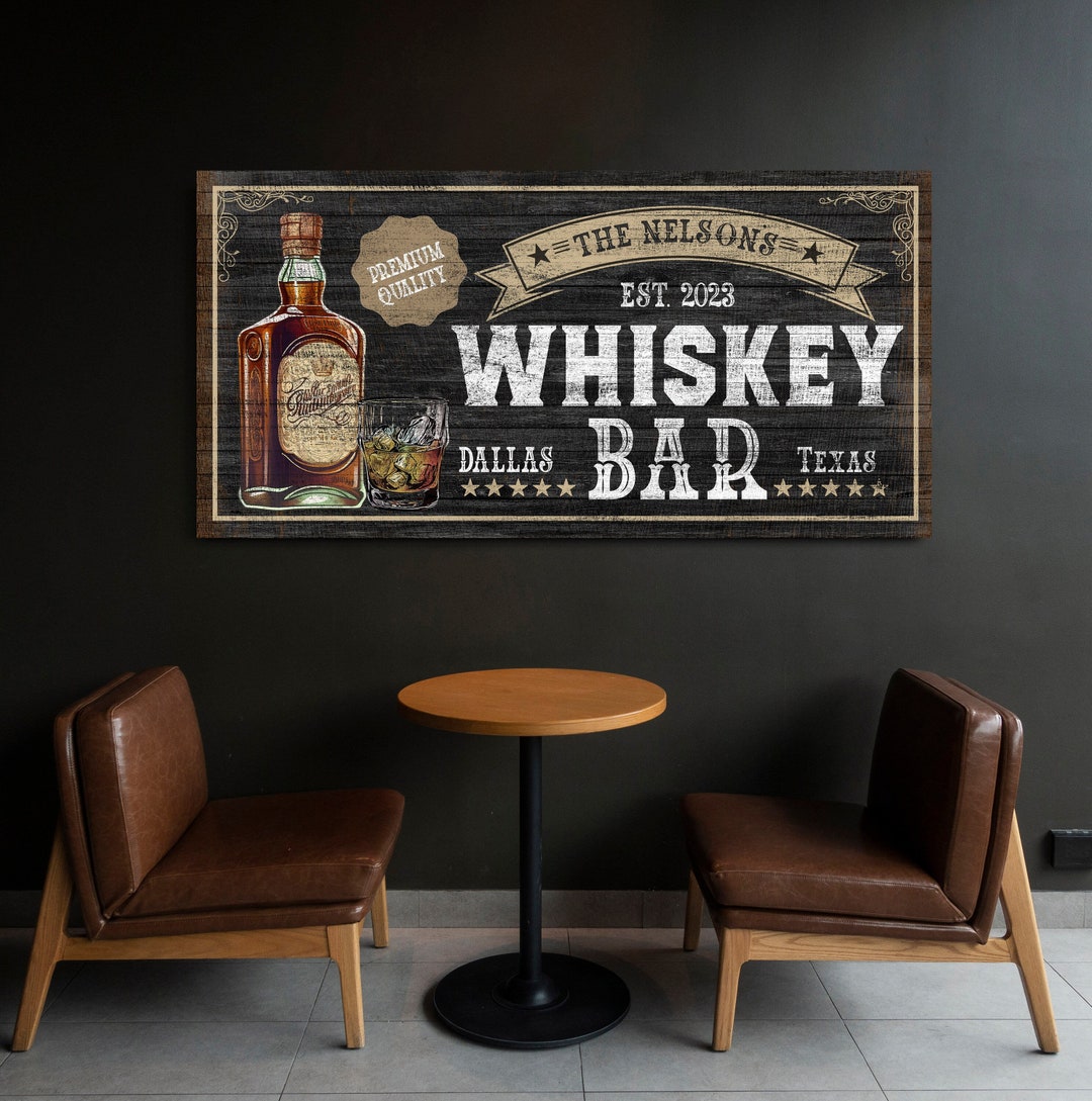 Custom Whiskey Bar Sign, Personalized Farmhouse Wall Art, Man Cave ...