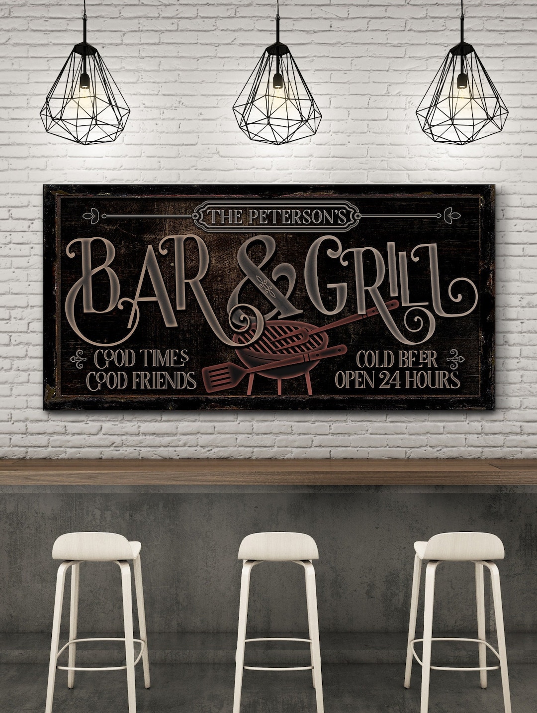 Personalized Bar & Grill Sign, Outdoor Backyard Bar and Grill Lounge ...