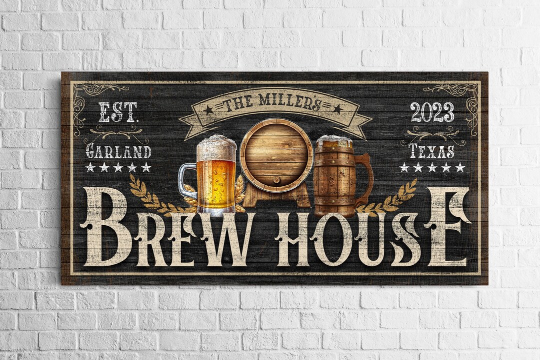 Custom Brew House Sign, Personalized Family Name Wall Art, Rustic Bar ...
