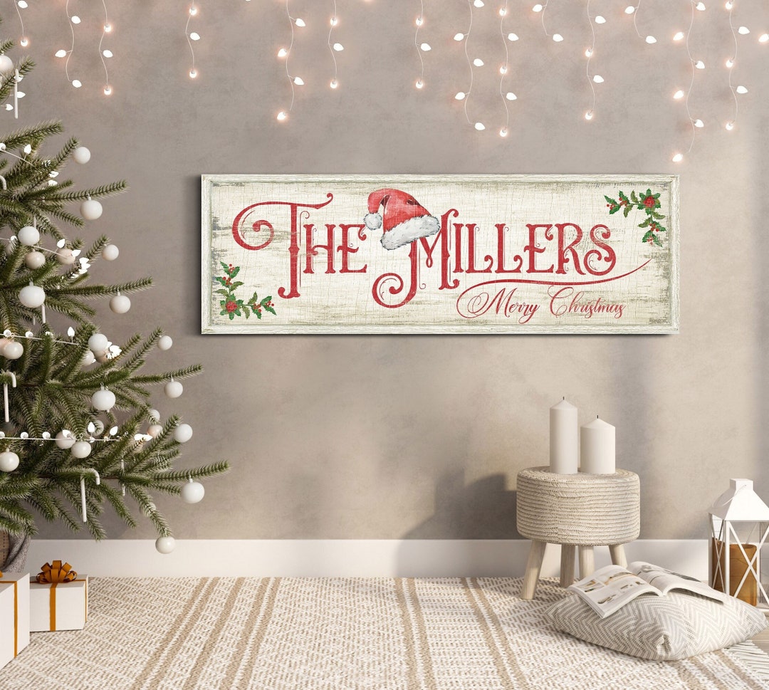 Personalized Christmas Family Name Sign, Merry Christmas Sign, Holiday ...