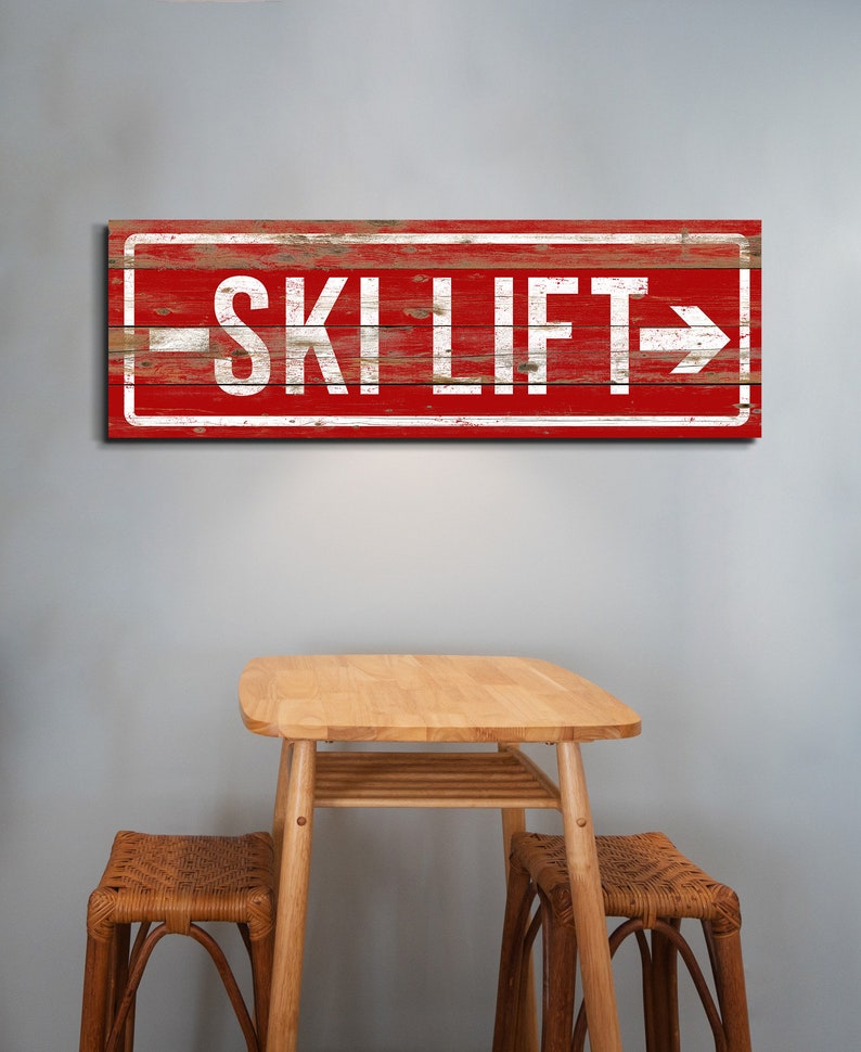 Ski Lift Sign With Arrow Canvas Print, Mountain Sign, Winter House ...
