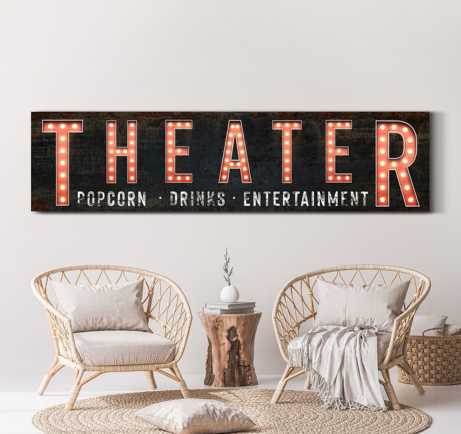 Theater Sign, Family Theater Room Sign, Vintage Movie Room Wall ...